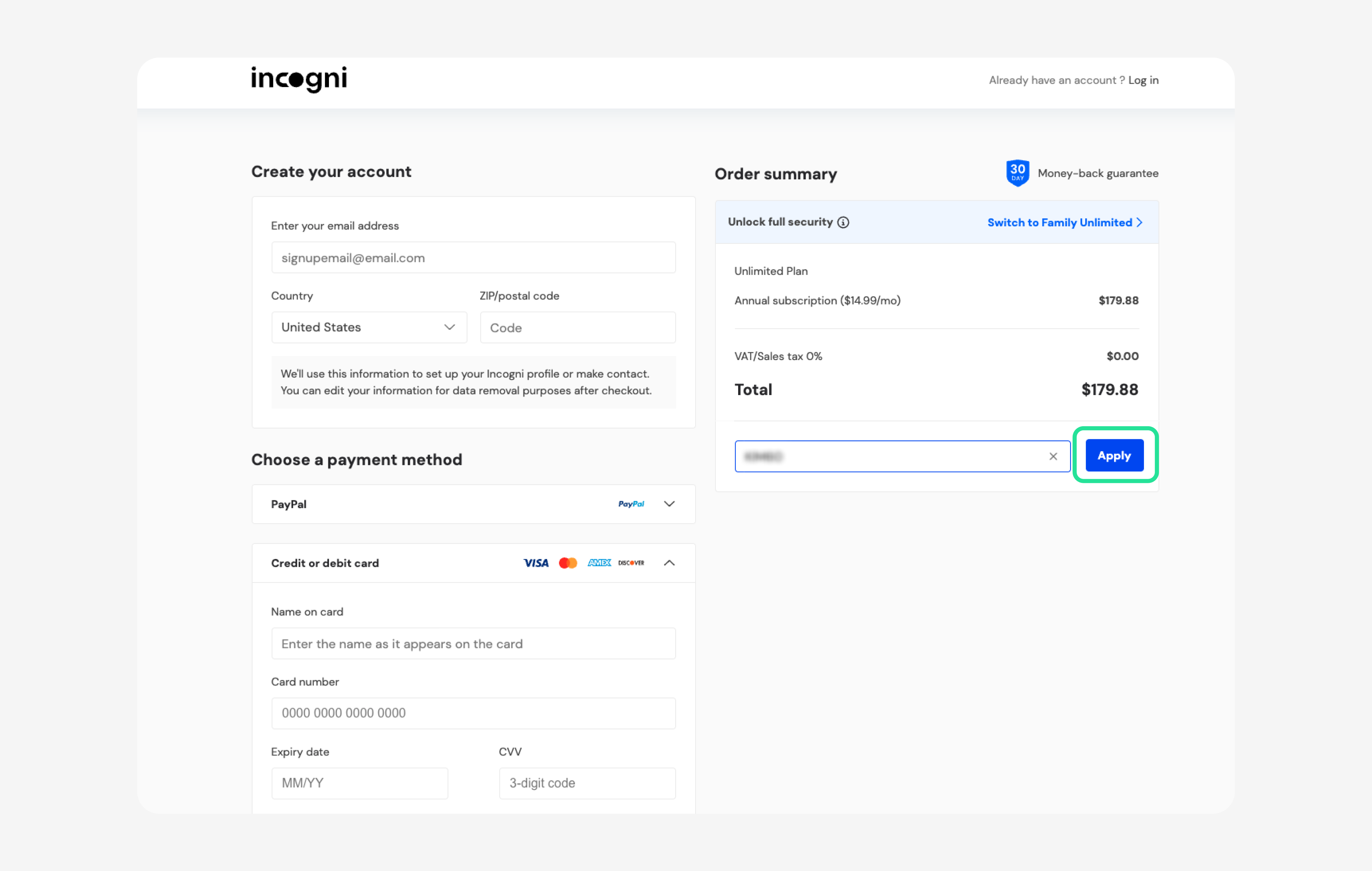How to apply a coupon code when buying Incogni? – Incogni Help Center